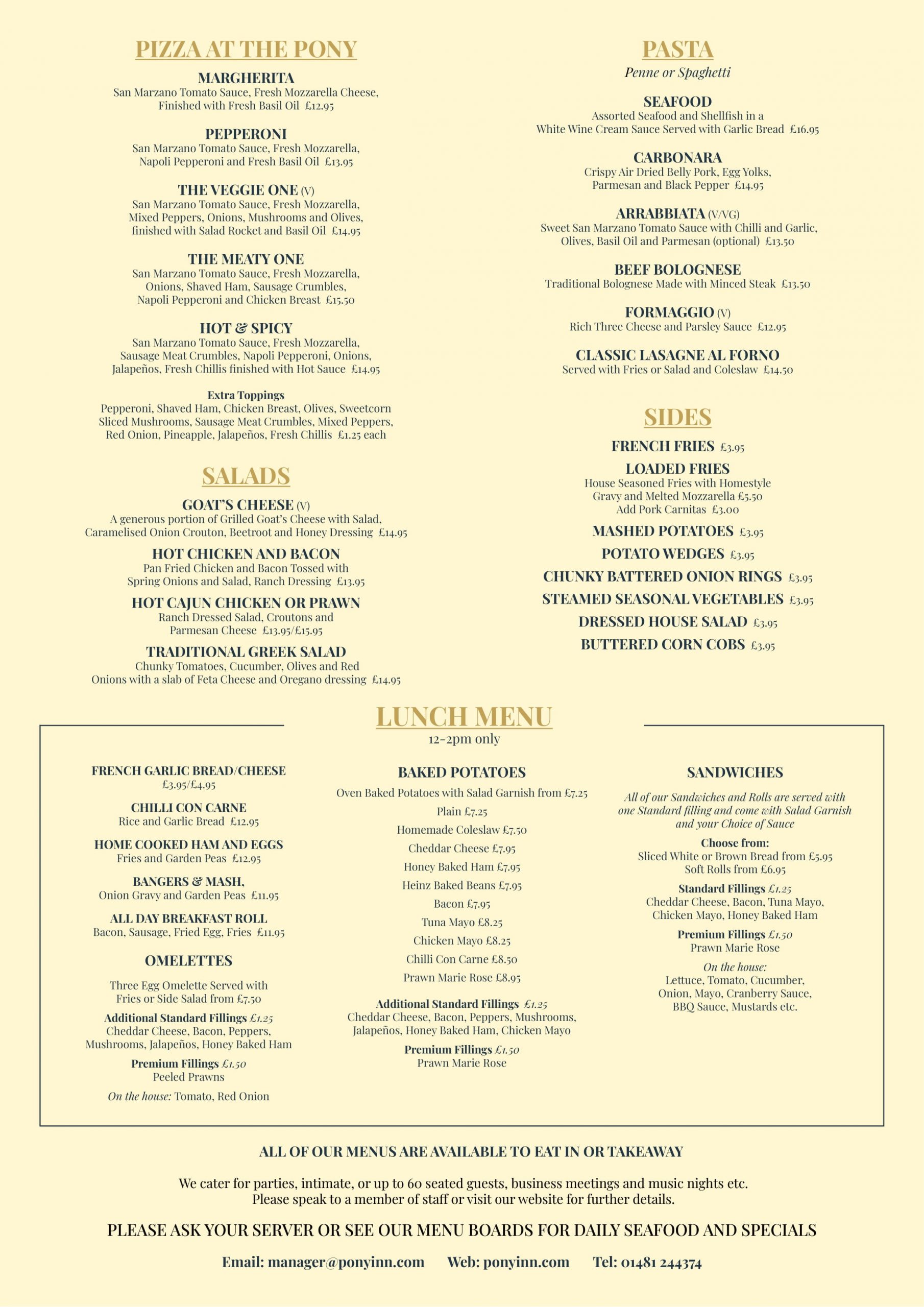 MENU – Pony Inn & Brasserie