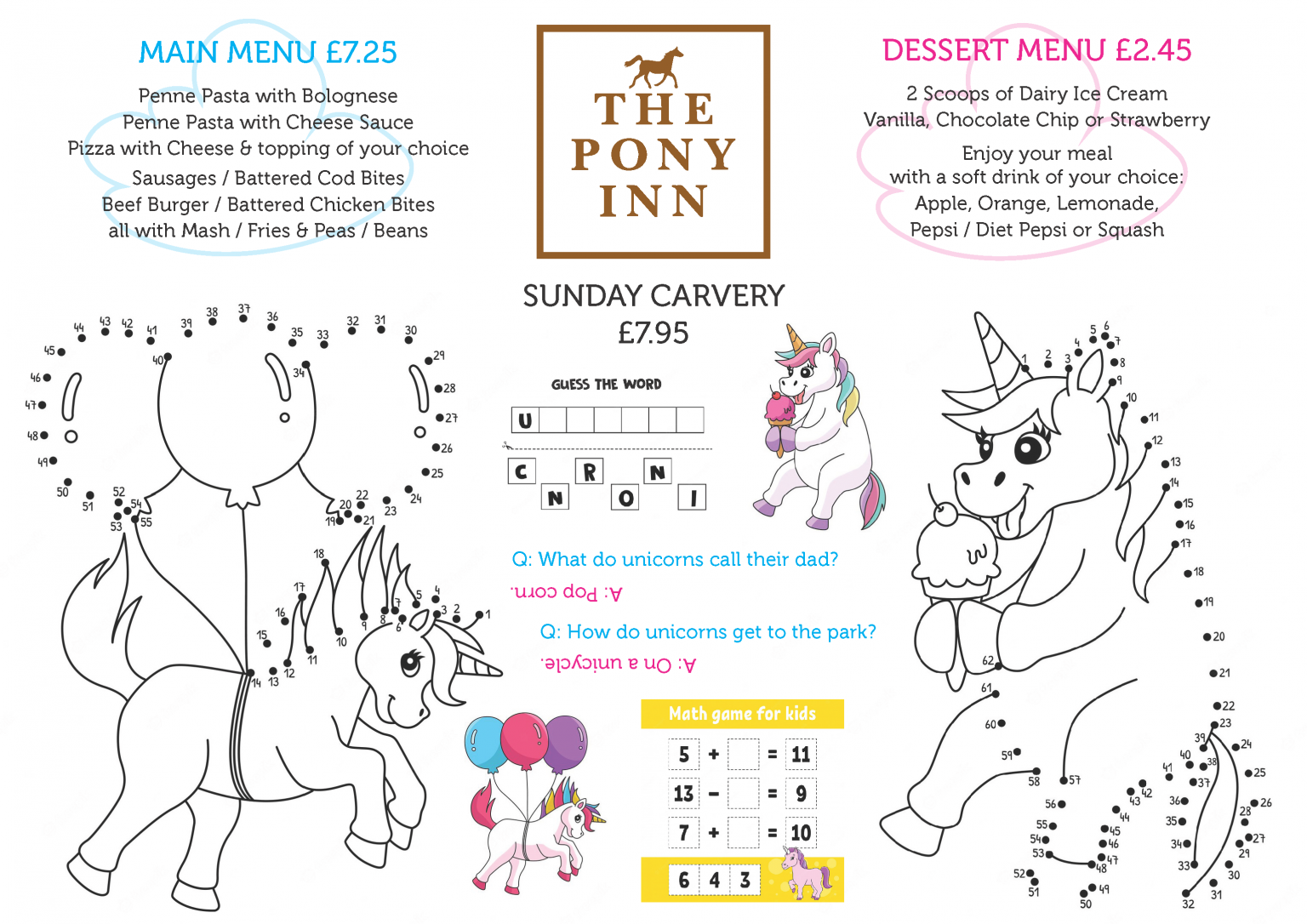 CHILDREN’S MENU – Pony Inn & Brasserie