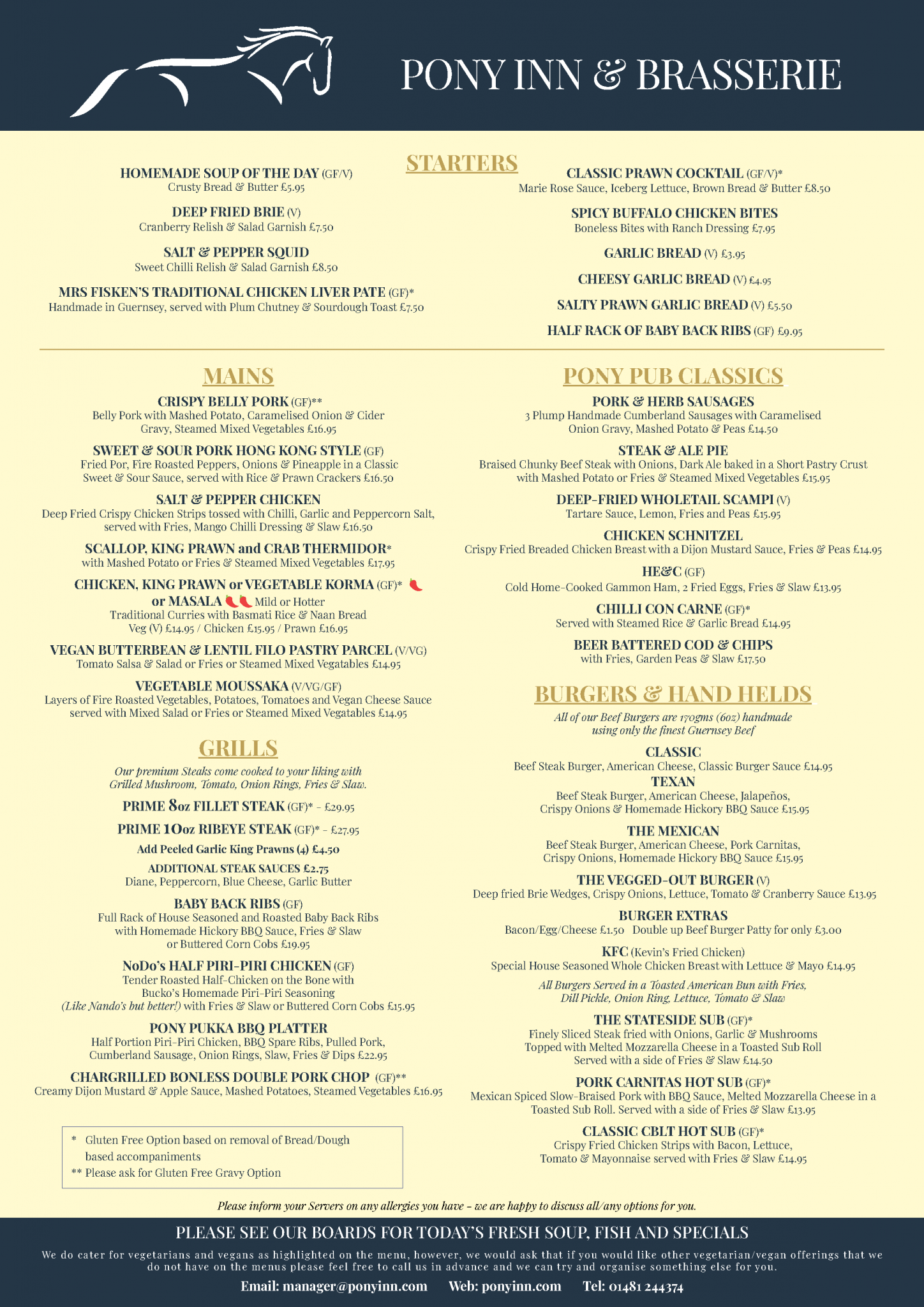 MENU – Pony Inn & Brasserie