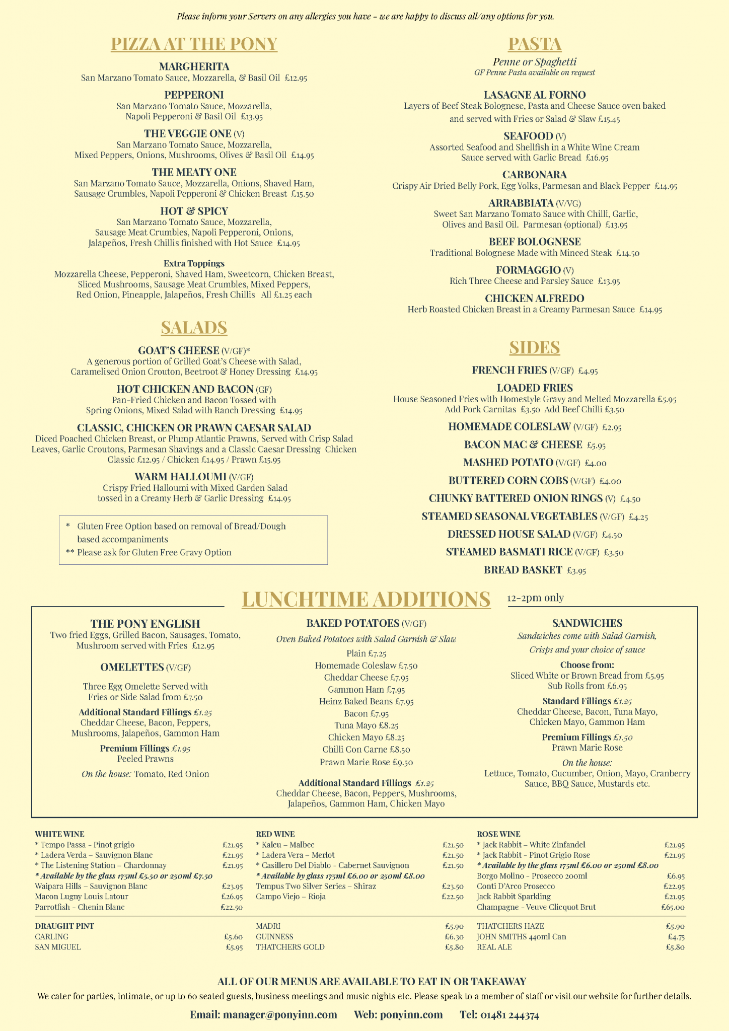 MENU – Pony Inn & Brasserie